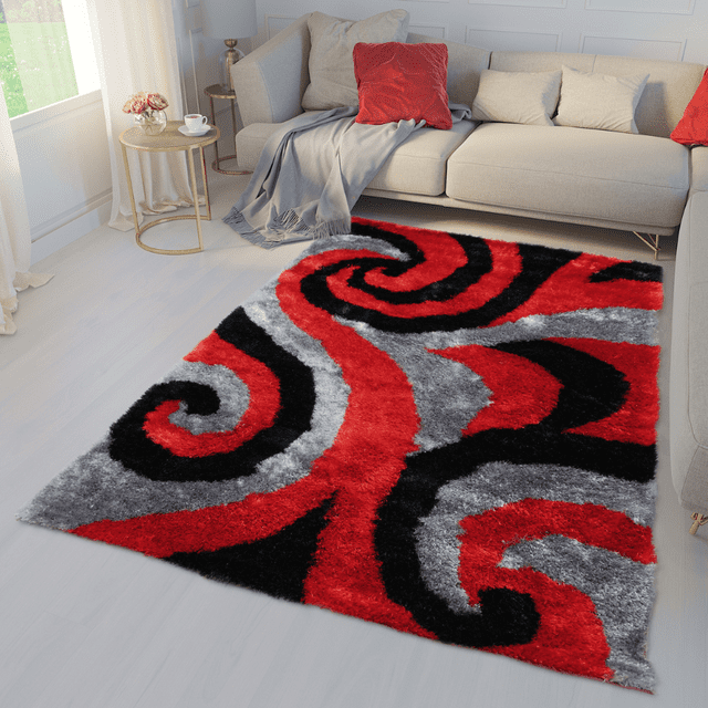 Optima Wild Side Red And Black 8x10 ft Shag Area Rug - Walmart.com