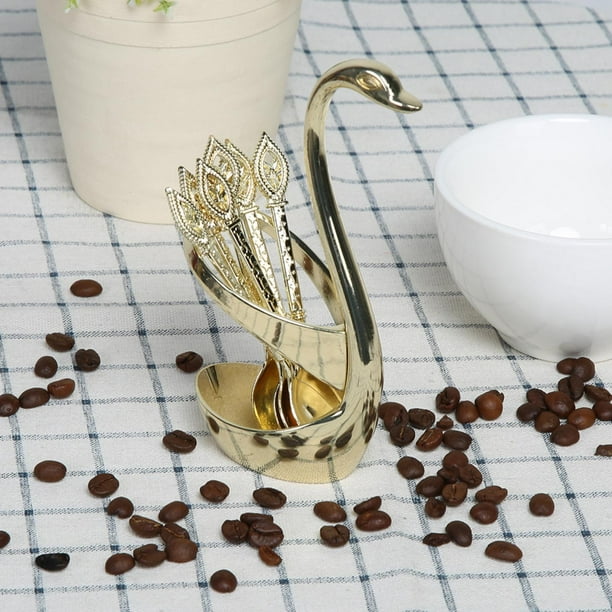 Coffee Spoon Set, 6pcs Metal Dessert Spoon With Swan Base Holder ...