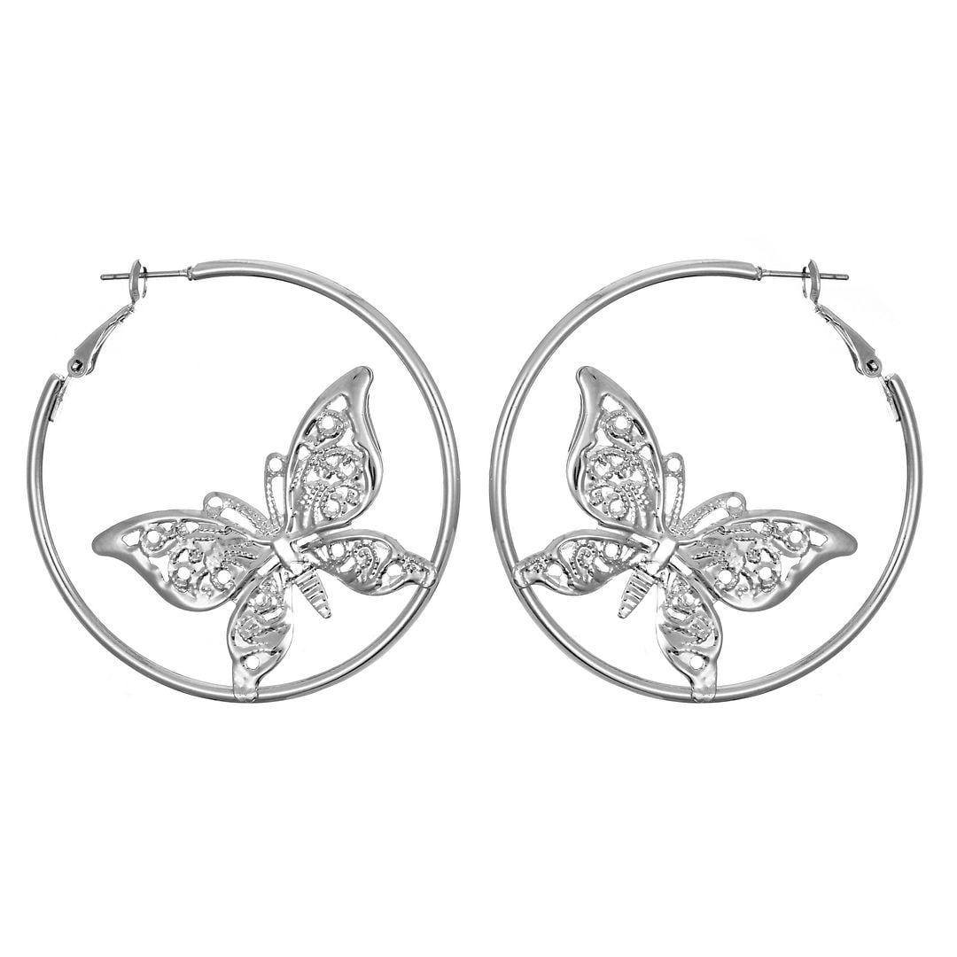 No Boundaries Women's Silvertone Butterfly Hoop Earring - Walmart.com