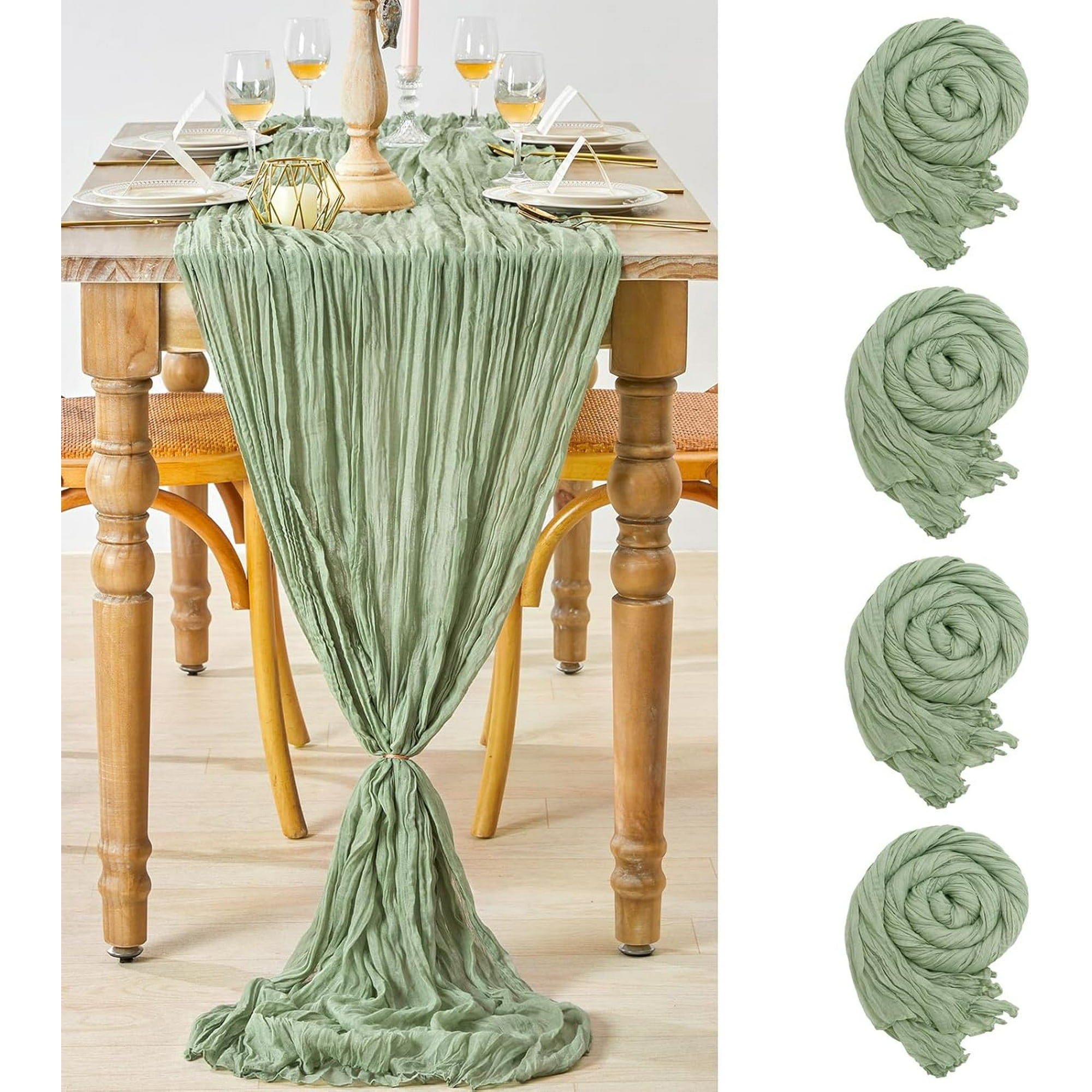 Click here for Unbranded 2 Pcs Sage Green Cheesecloth Table Runer... prices