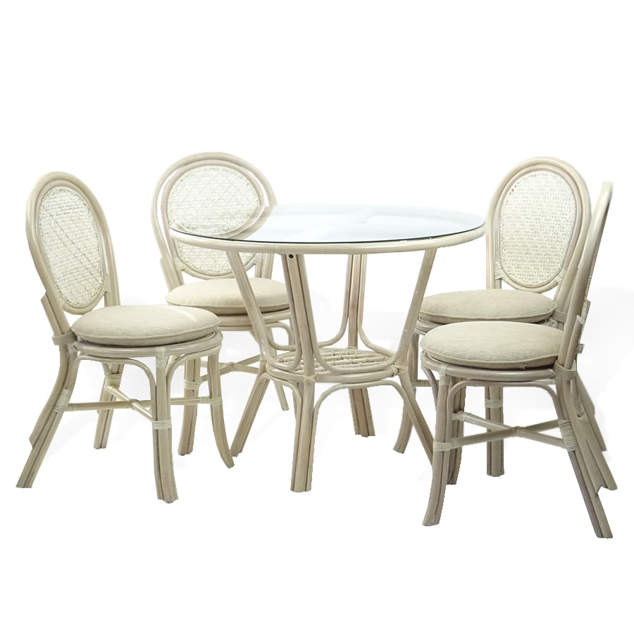 Wickerix 5 Piece Rattan Wicker Dining Set Round Table Glass Top and 4 ...