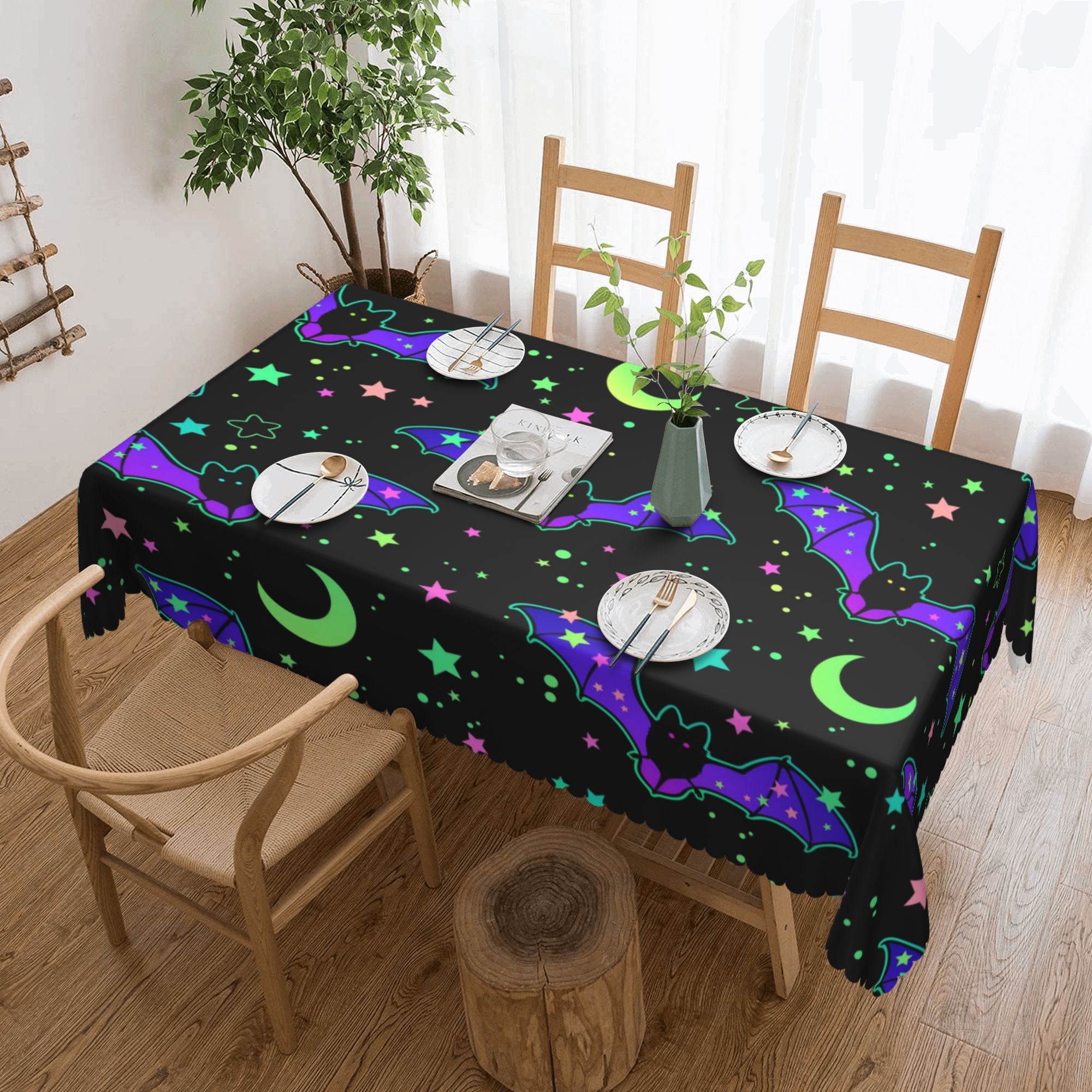 XMXY Table Cloth Rectangle Table, Halloween Bats Moons Dining Table ...