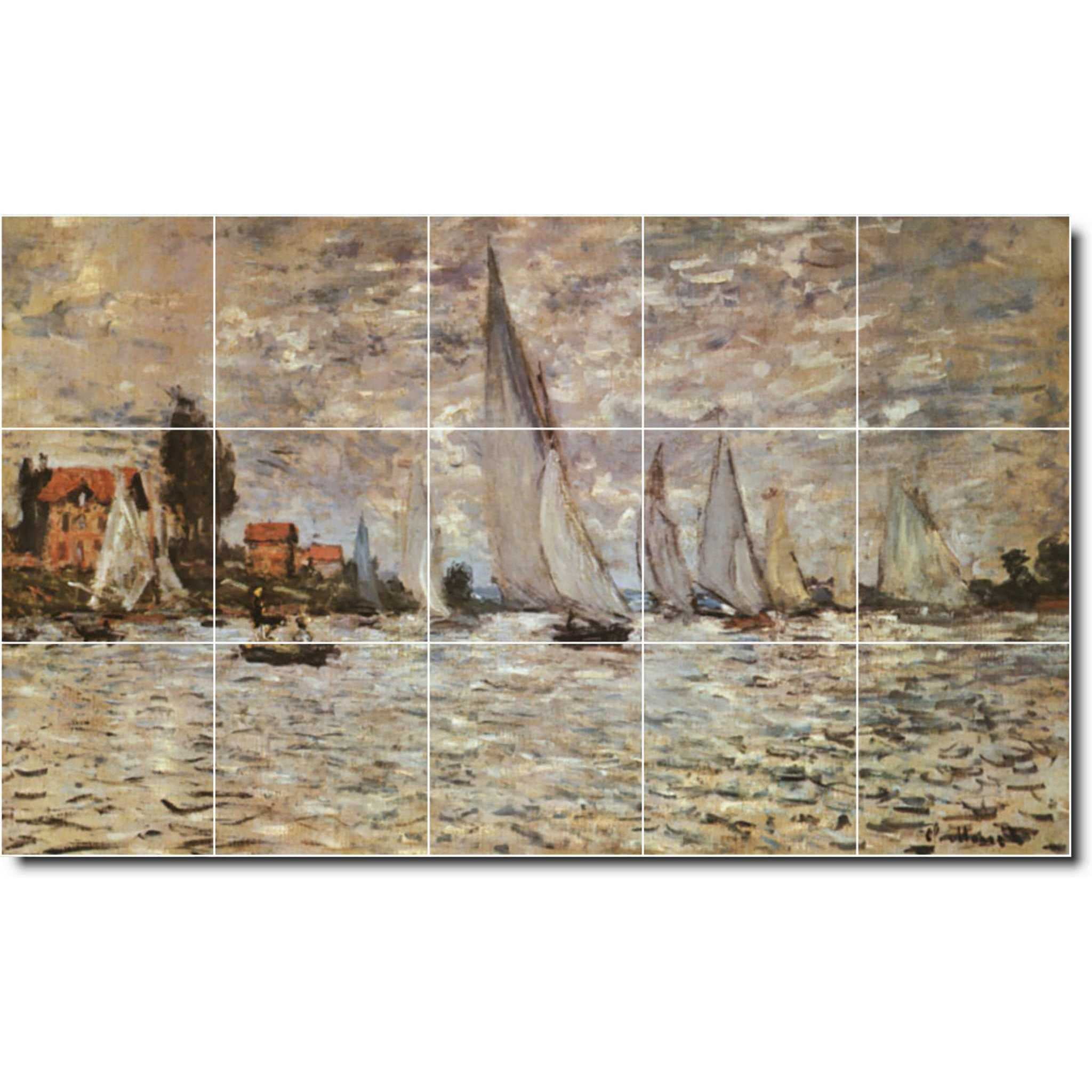Ceramic Tile Mural-Claude Monet Waterfront Painting 115. 21.25" w x 12. ...