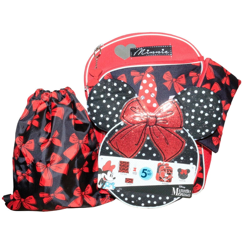Minnie Mouse School Backpack with Lunch Tote Bag Box (Set of 5 Piece ...