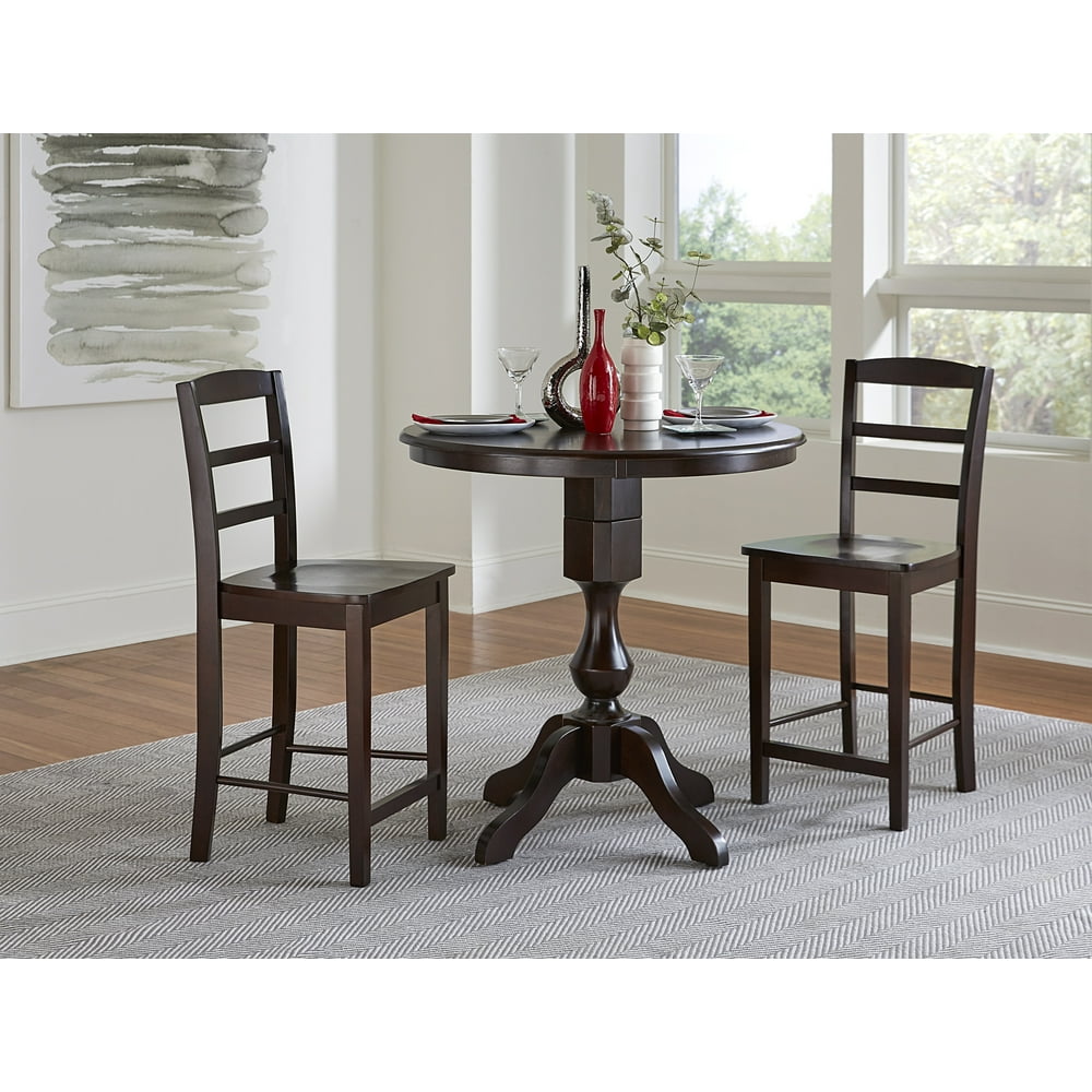36" Round Pedestal Counter Height Table with 2 Madrid Stools - Mocha ...