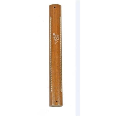 Judaica Mezuzah & Scroll Wood with Stones Pewter Shin Dalet Yud with ...