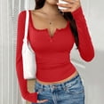 Women's Long Sleeve Henley Tops Deep V-Neck Ribbed Knit Slim Fitted ...