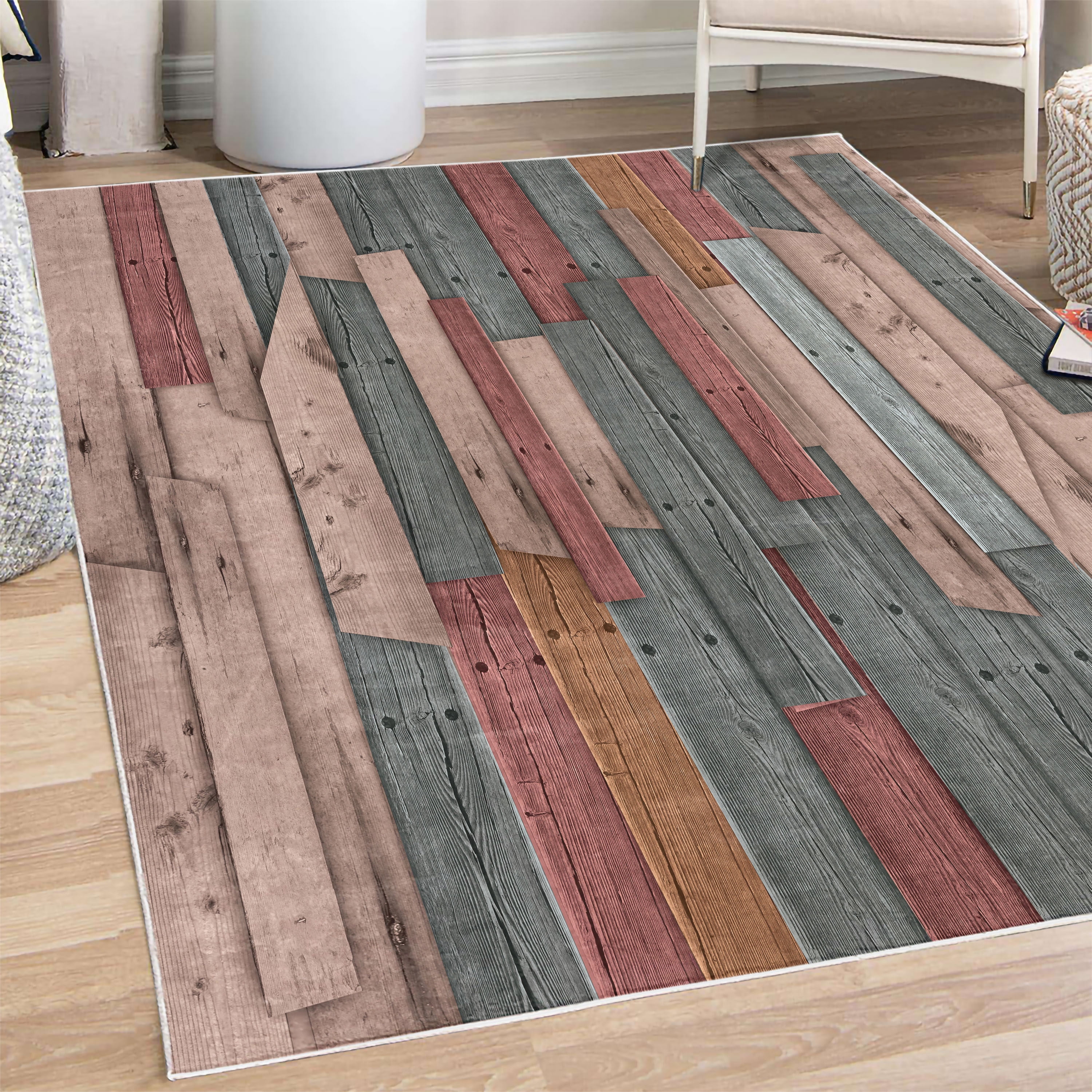 Rustic Decorative Rug, Grunge Wood Planks Barn House Door Nails Country ...