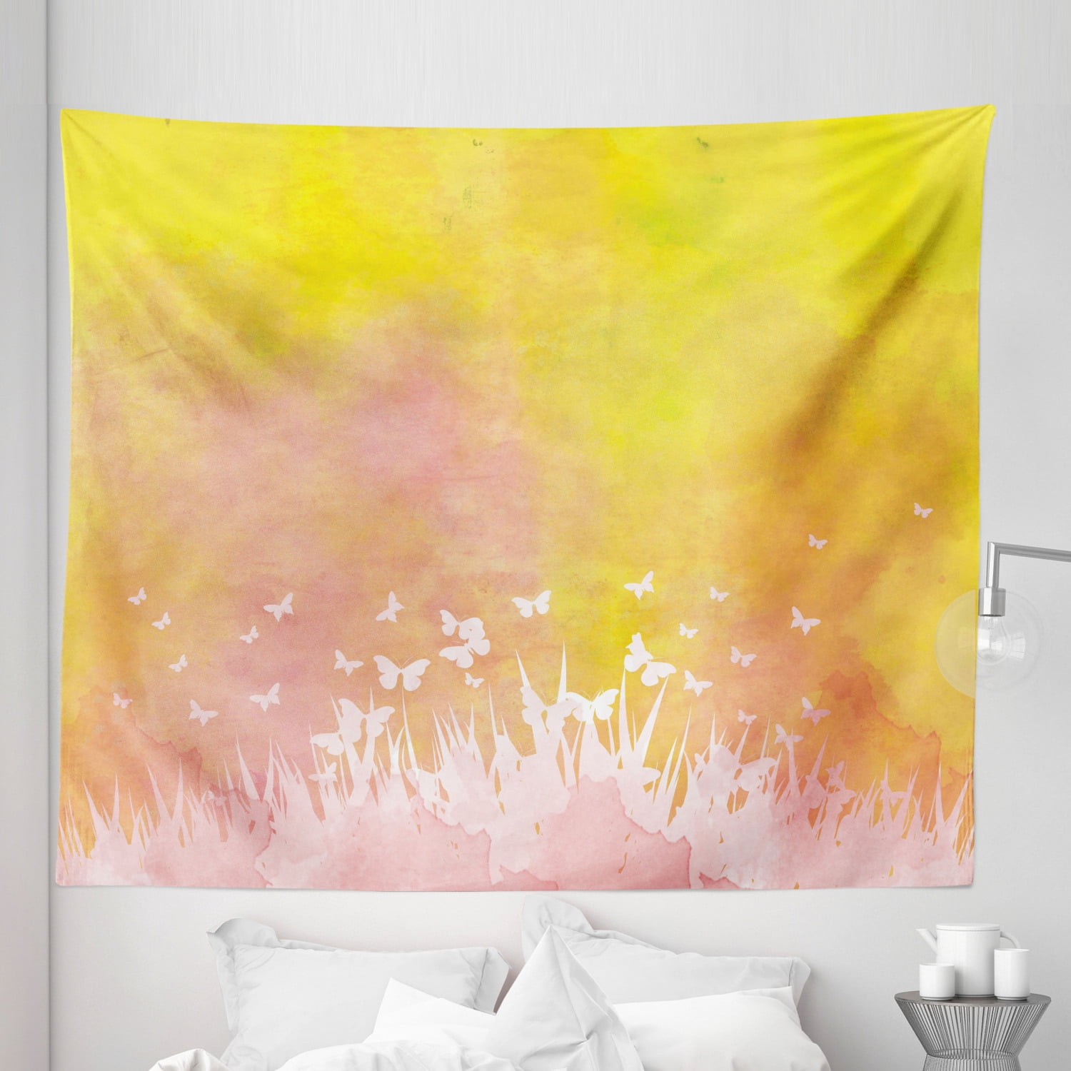 Spring Tapestry, Spring Meadow with Silhouette of Flower Grass and ...
