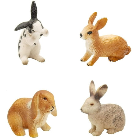IYEFENG 4 Pcs Simulate Rabbit Figurines, Mini Rabbit Figures Collection ...