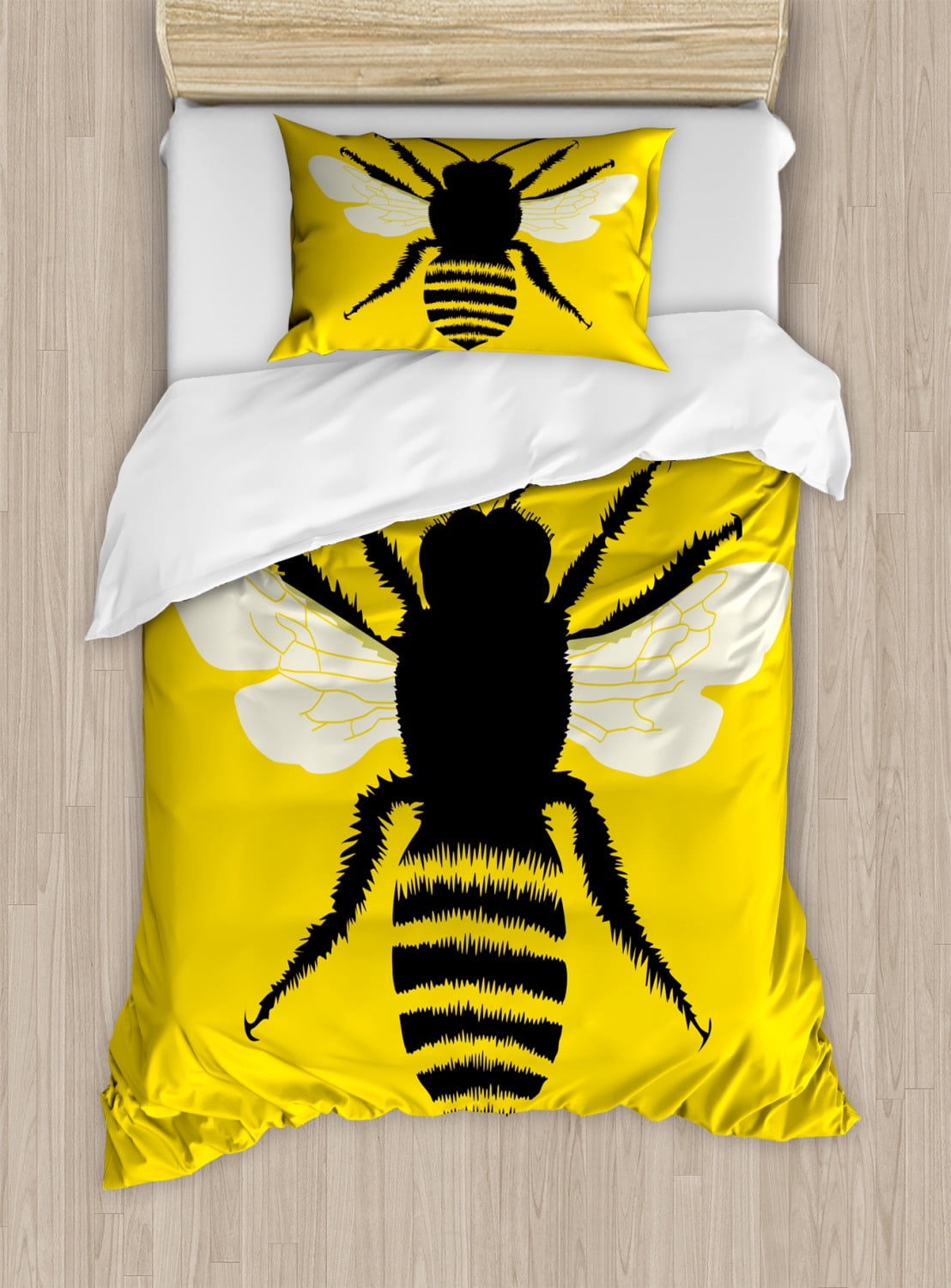 Queen Bee Twin Size Duvet Cover Set, Silhouette of Honeybee with ...