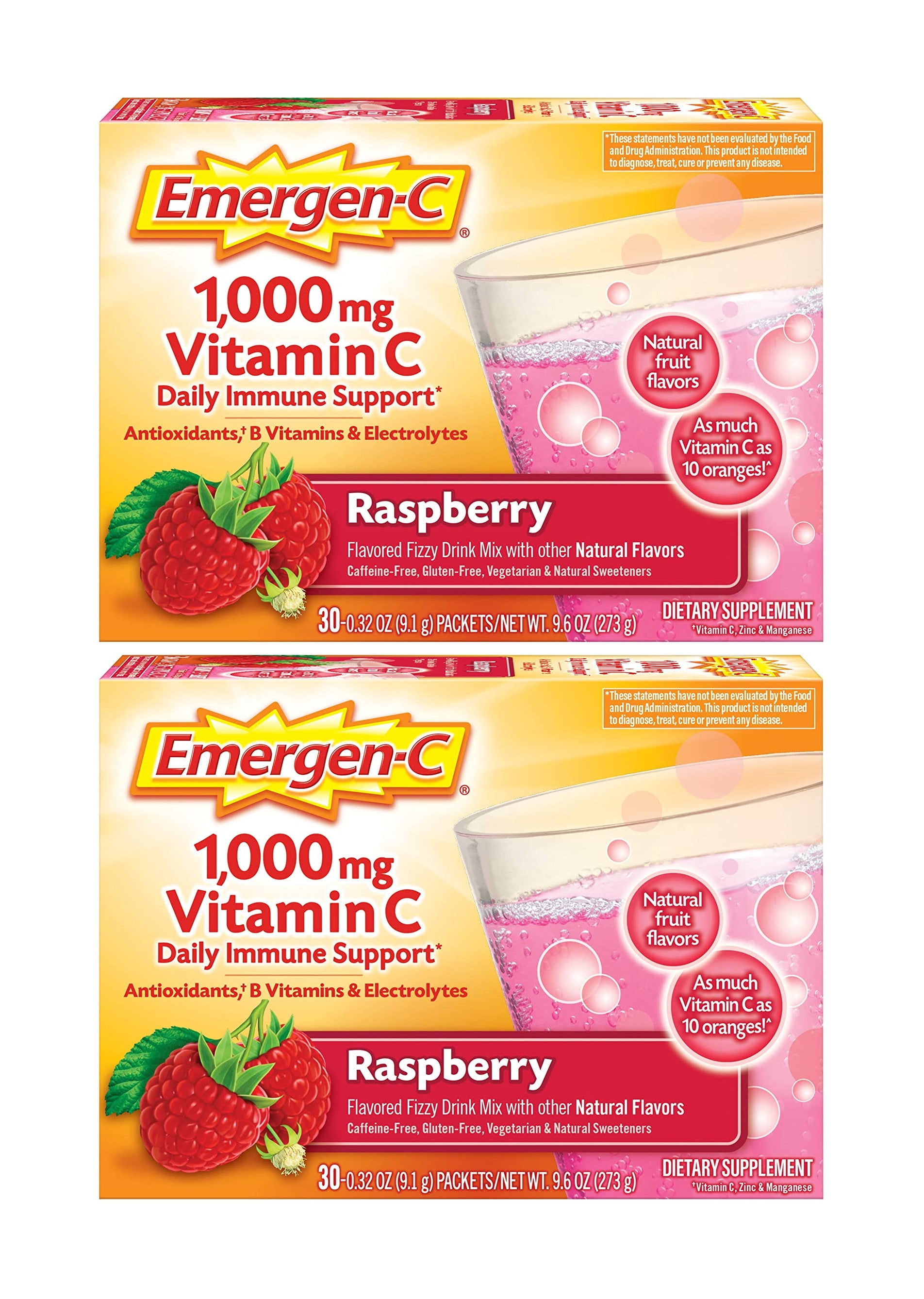 Alacer Emergen-C Fizzy Drink Mix Raspberry - 1000 mg - 30 Packets ( 2 ...