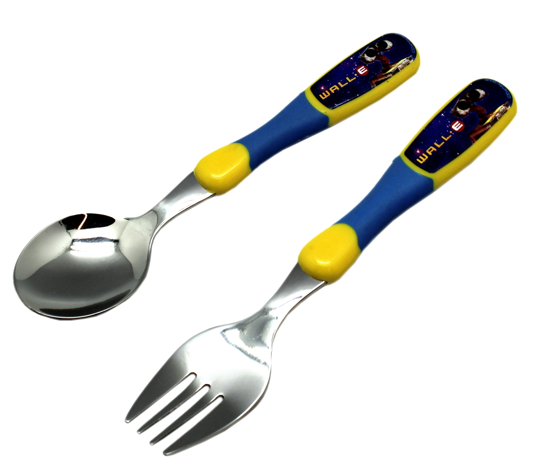 WALL-E Yellow/Blue Handled Stainless Steel Kids Spoon and Fork Set ...