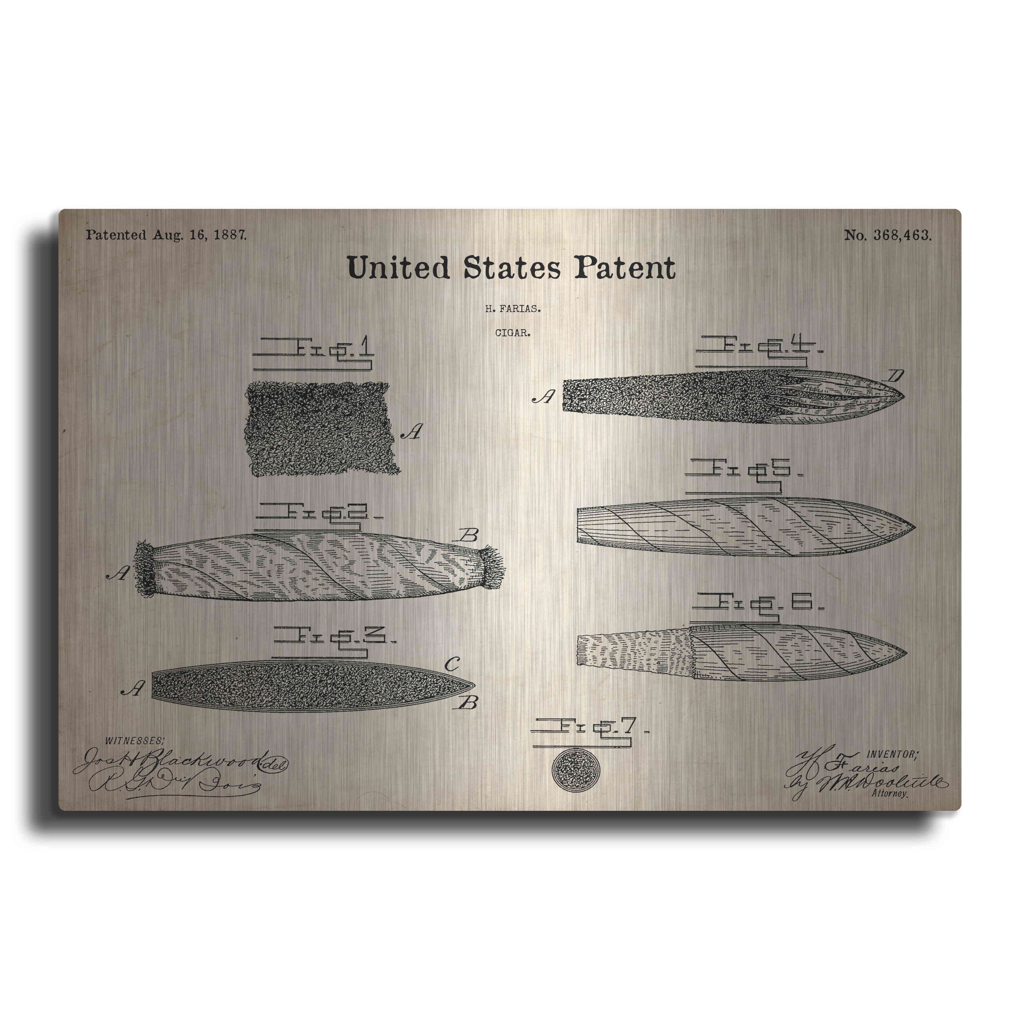 Luxe Metal Art 'Cigar Blueprint Patent Parchment,' Metal Wall Art, 16 ...