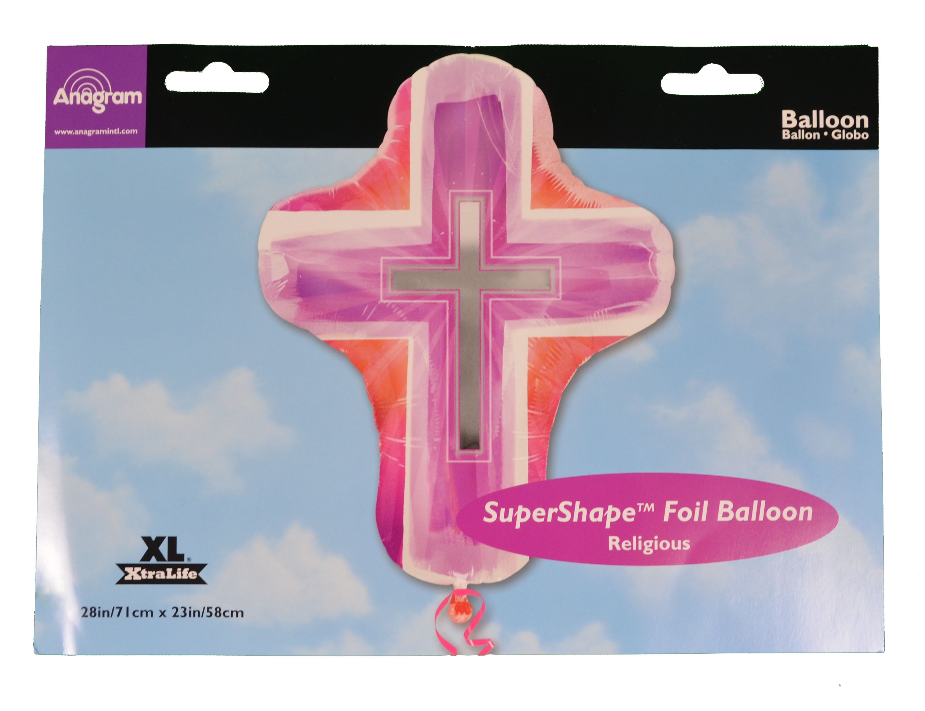 XL 28" Pink Cross Super Shape Mylar Foil Balloon Baptism Communion ...