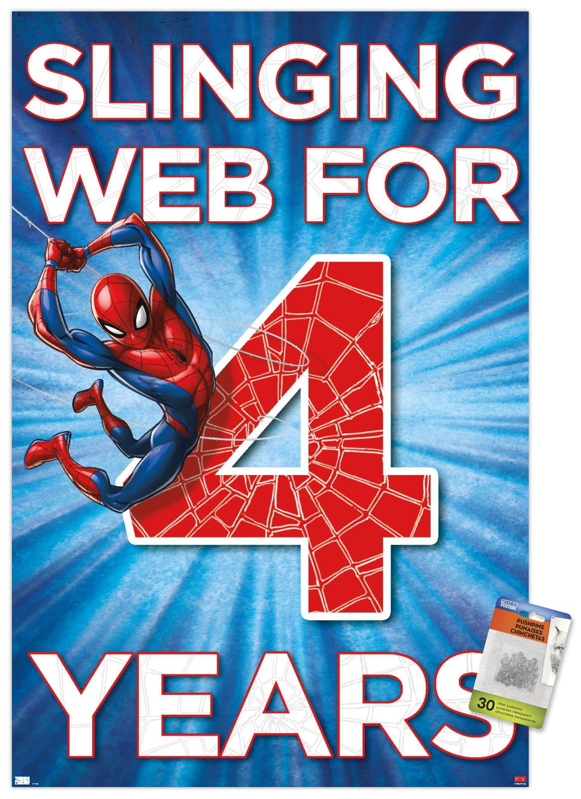 Marvel Spider-Man - Happy 4th Birthday Wall Poster with Pushpins, 22. ...