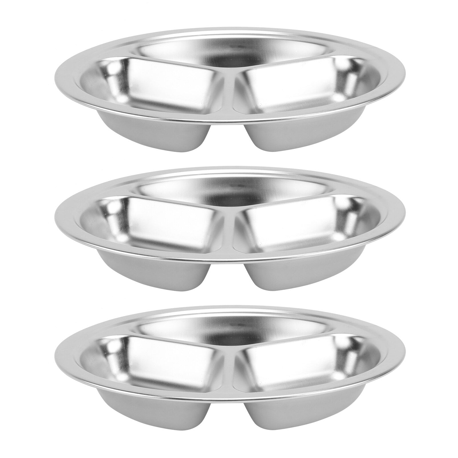 3Pcs Round Stainless Steel Dinner Tray Separation Plates Fast Food ...