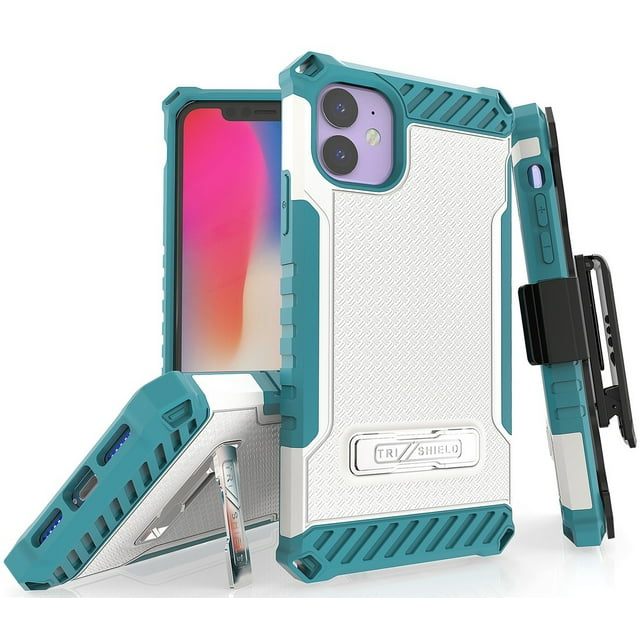 Case with Clip for iPhone 11, White/Turquoise Tri-Shield [Military ...