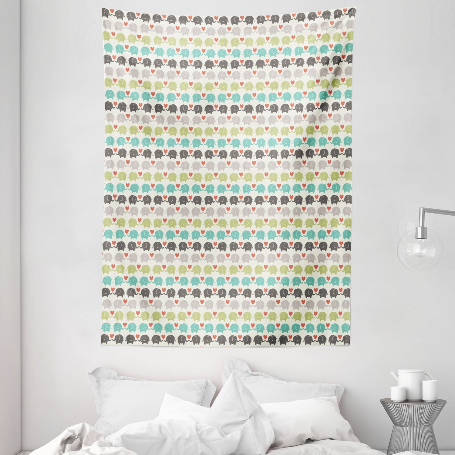 Baby Tapestry, Elephants in Love Hearts Adorable Animal Silhouettes ...