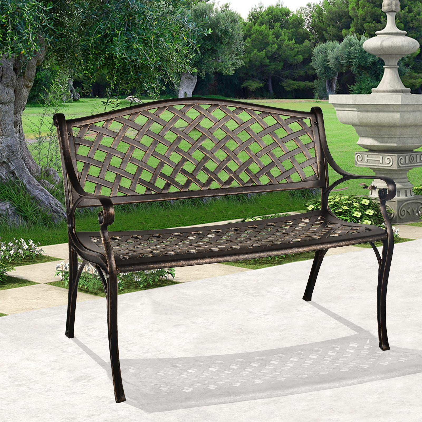 Magic Union Outdoor Metal Bench for Patio Garden Backyard Porch, Bronze ...