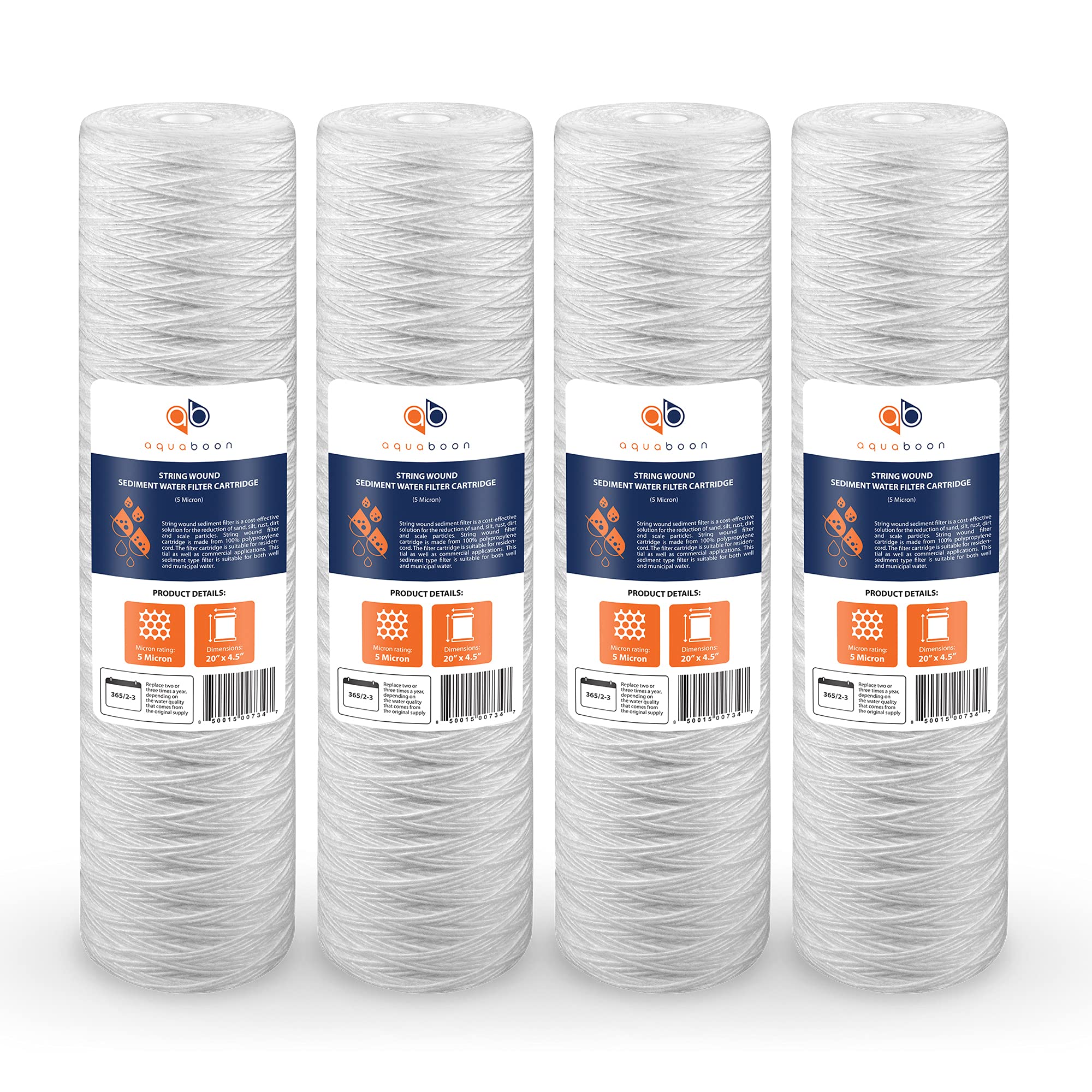 Aquaboon 5 Micron 20" String Wound Sediment Water Filter Cartridge ...