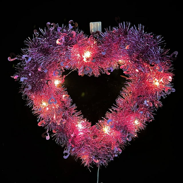 LED Lighted Valentines Day Heart Wreaths with Foil Hearts Decorations ...