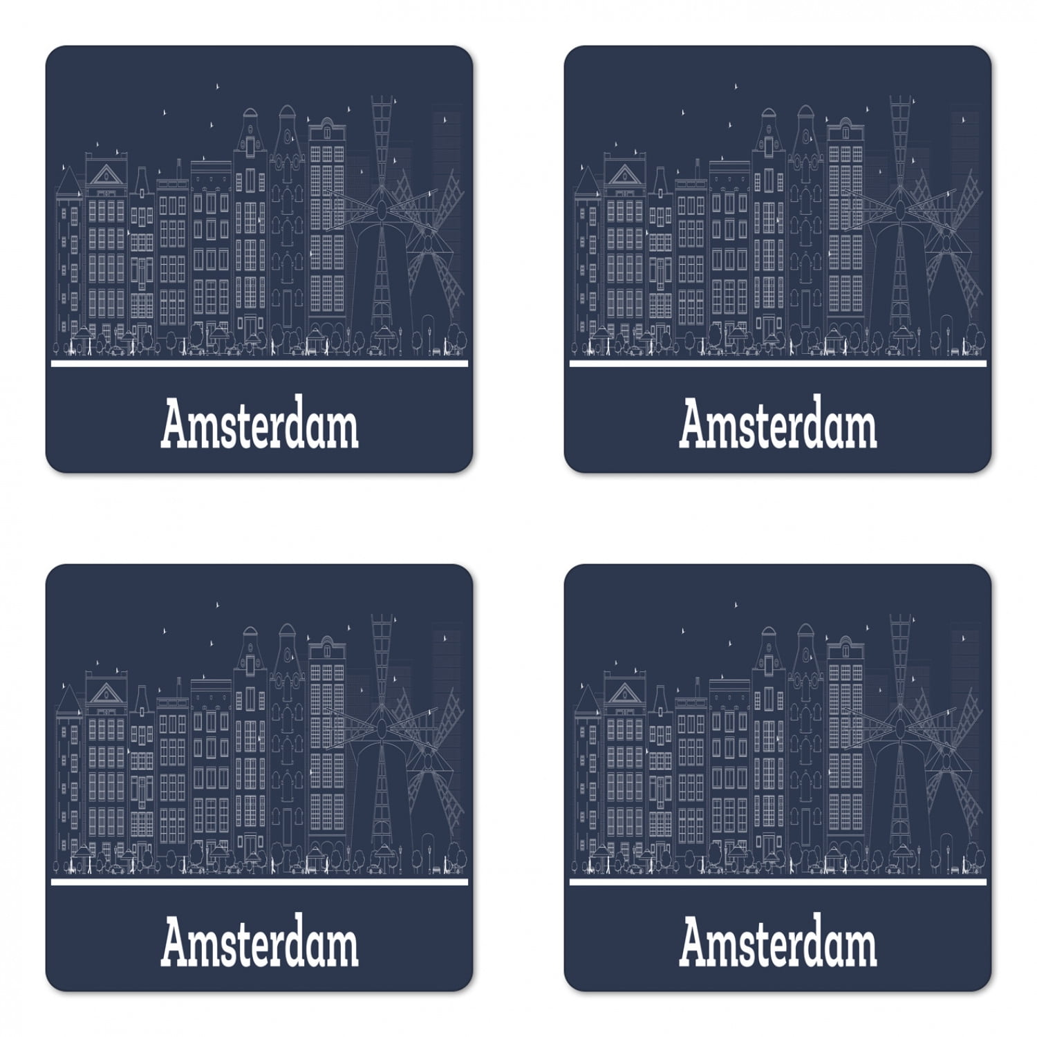 Amsterdam Coaster Set of 4, Monochrome Design of the City Outline ...