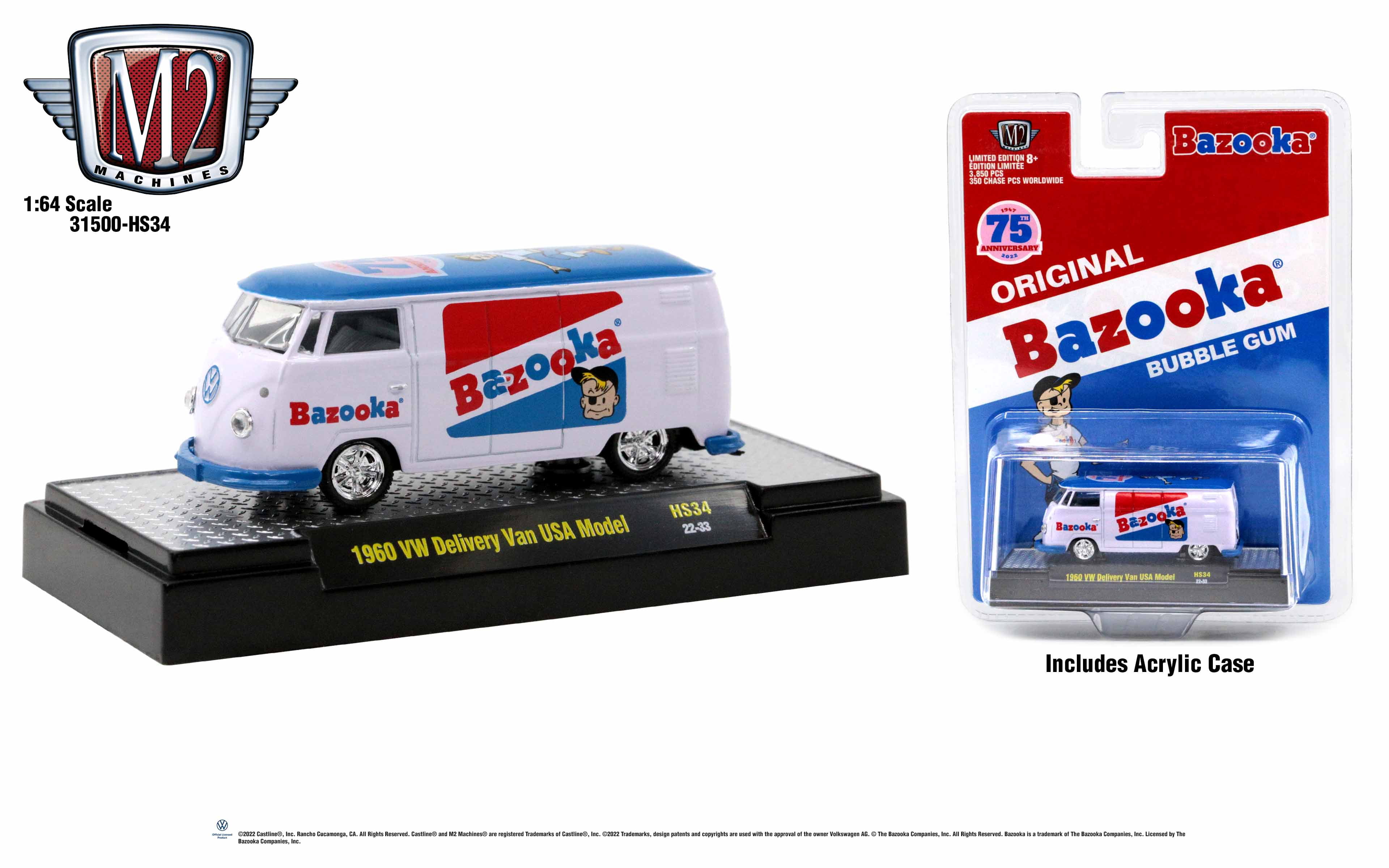 M2 Machines 1:64 Bazooka Bubble Gum 1960 VW Delivery Van USA Model ...