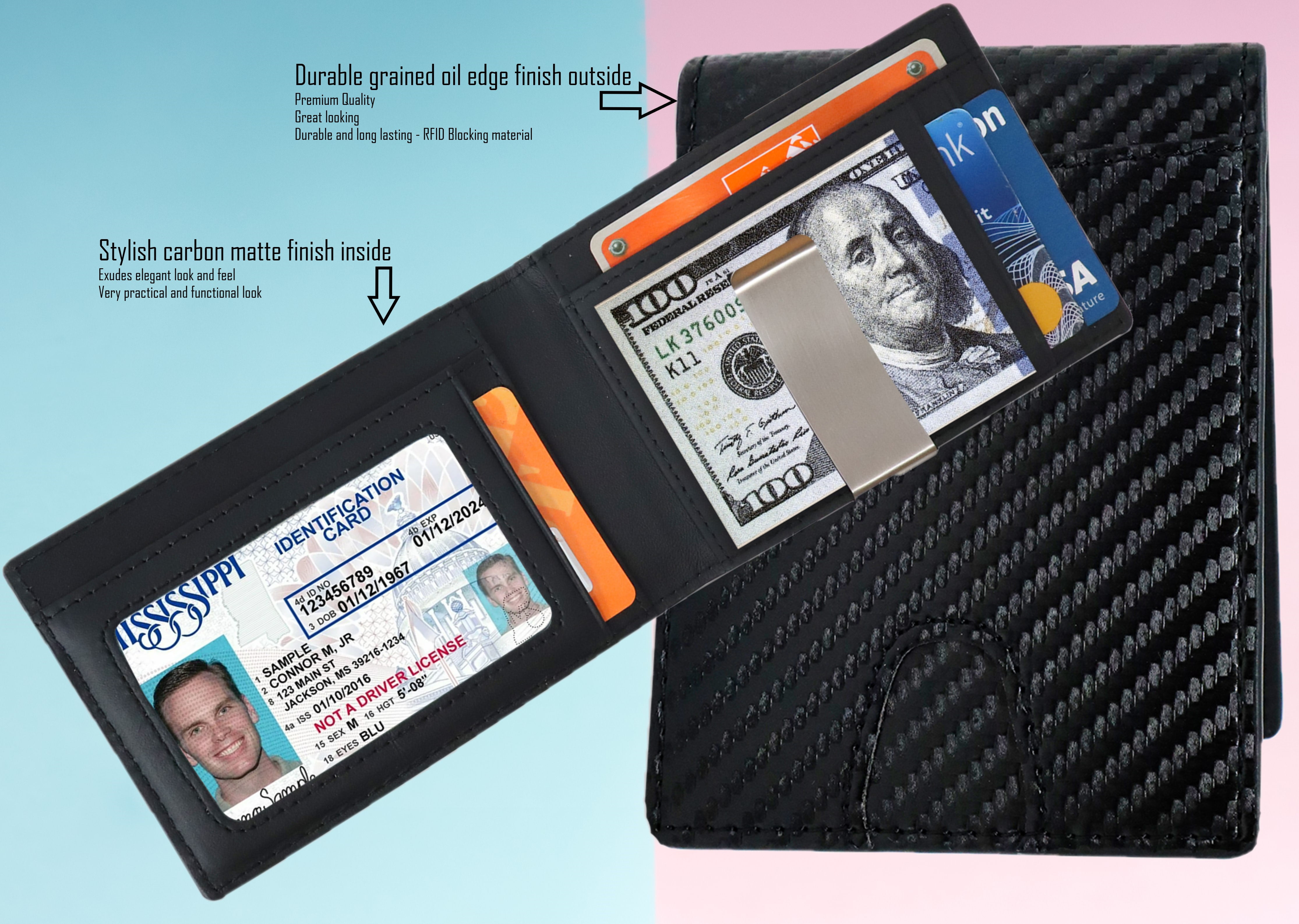 UNIKTREND Money Clip Slim Bifold Wallet for men with ID Window - 6 card ...