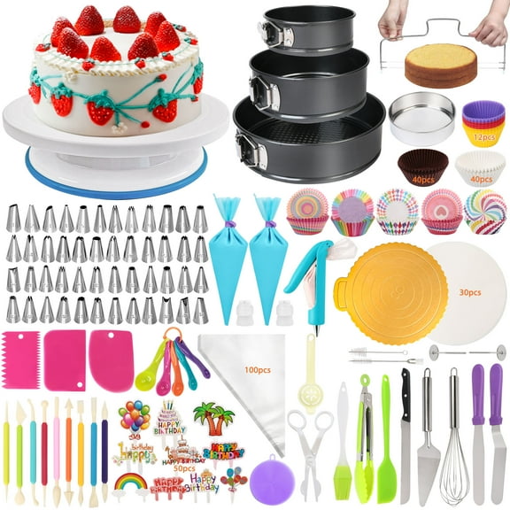 158 Pcs Cake Decorating Kit with Cake Turntable, 64 Piping Tips Set, 50 ...