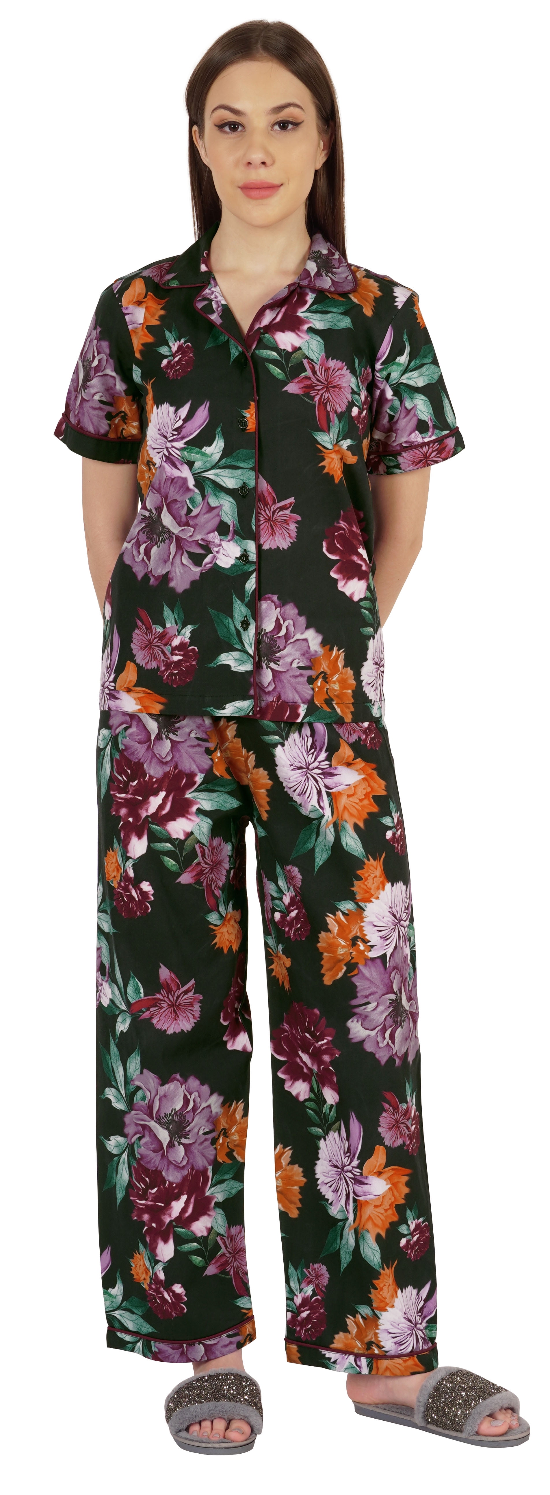 Inkmeso WoMen's Classic Short Sleeve Shirt and Pajama Pants Loungewear ...