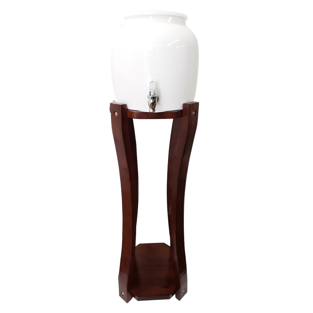 Curved Walnut Color Water Stand with Beverage Dispenser - Solid White ...