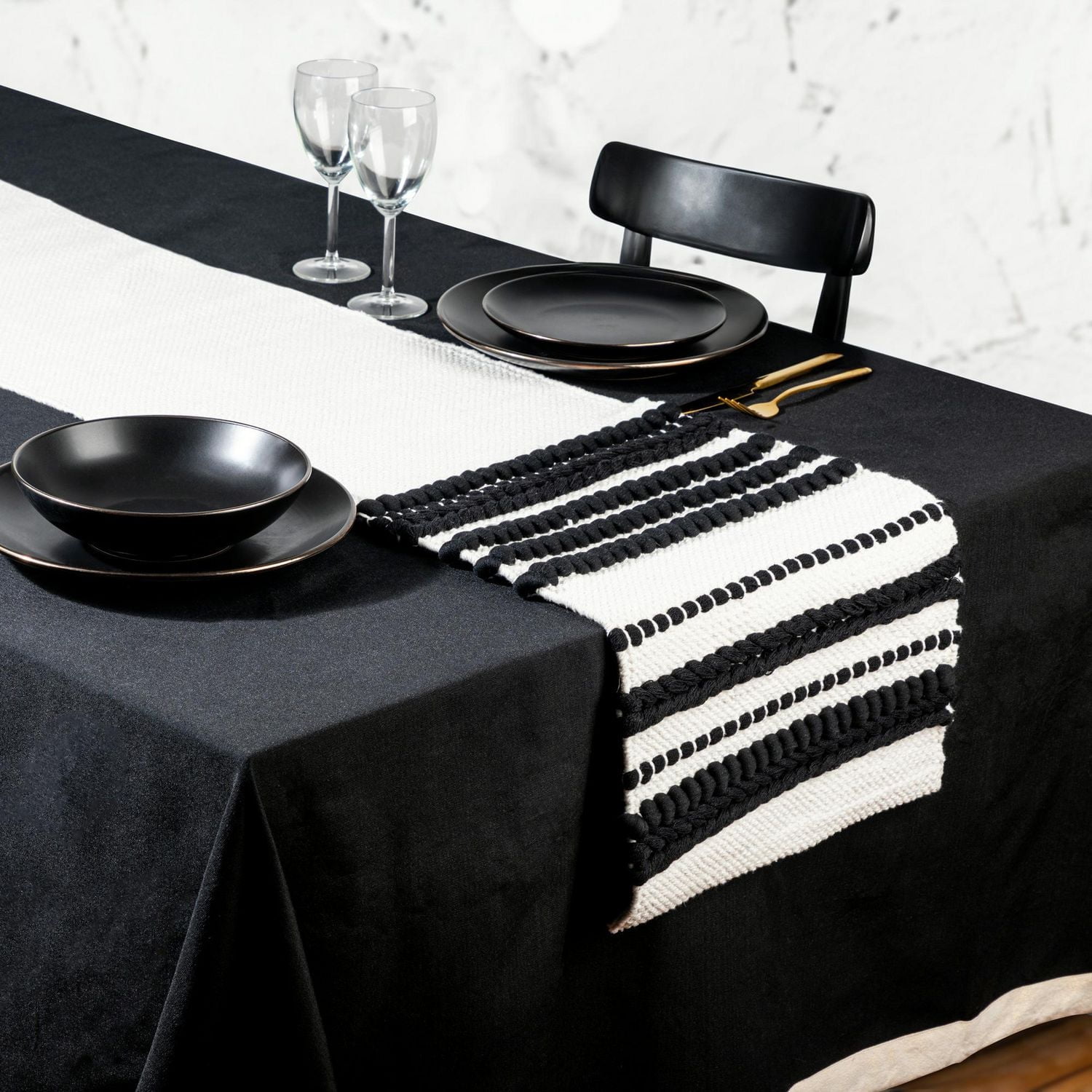 Click here for Thyme & Table Macrame Table Runner  Black & White prices