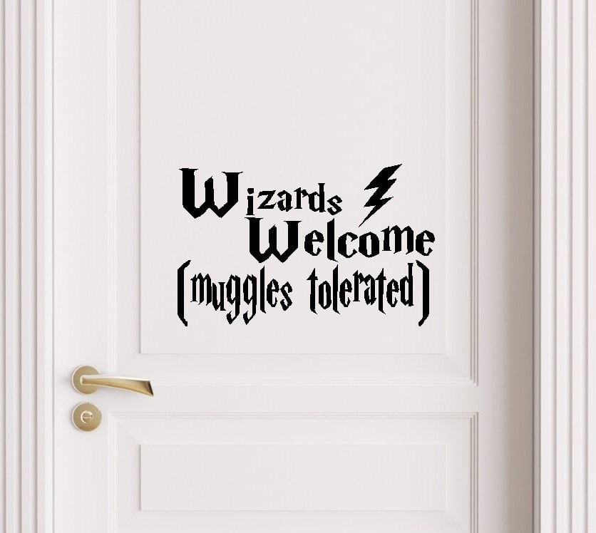 Decal ~ Wizards Welcome, Muggles (Tolerated) Wall Decal 13" x 22" blk ...