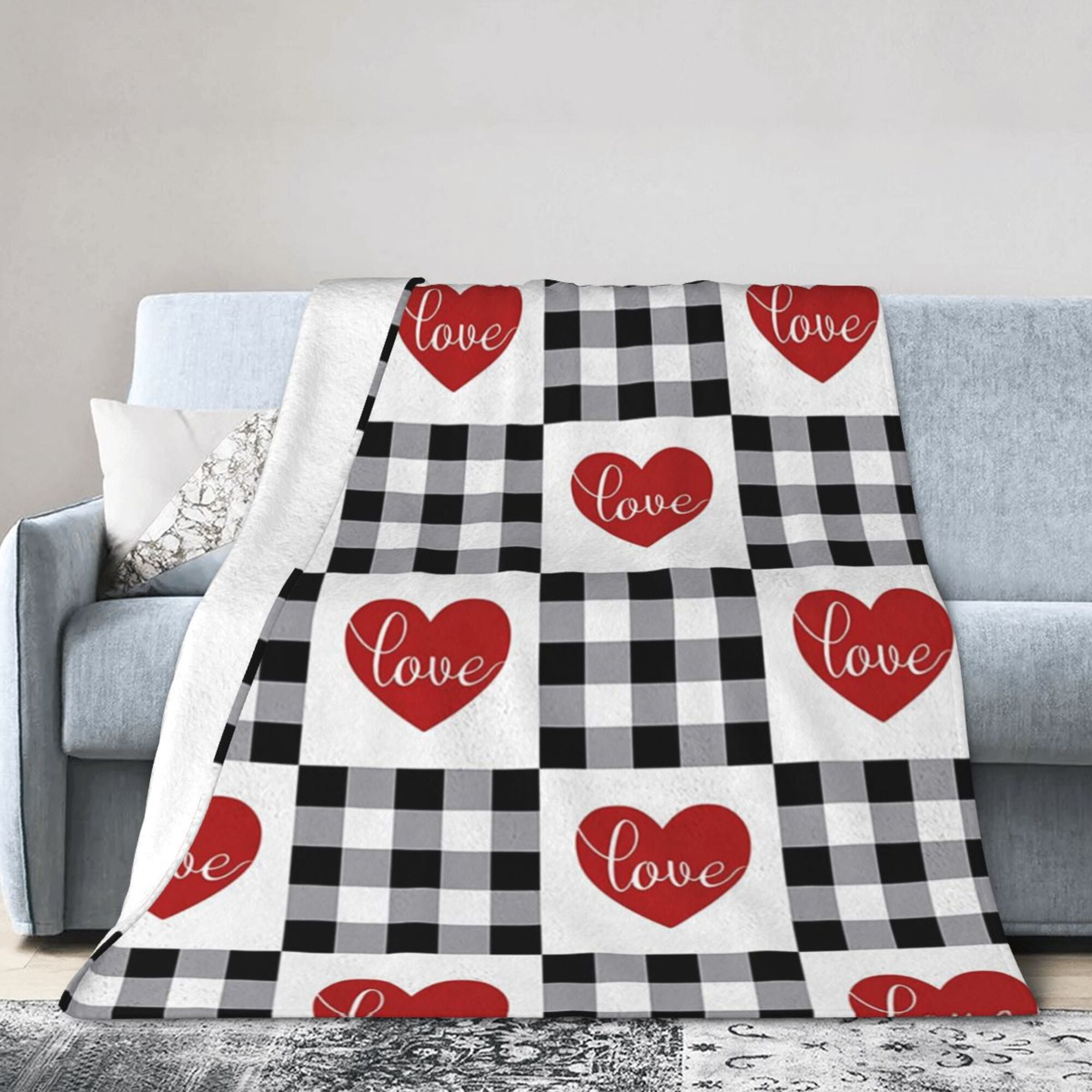 SPXUBZ Valentine's Day Throw Blanket - Red Love Hearts with Buffalo ...