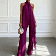 2026 New Women's Summer Berry Purple Halter Neck Ribbon Wide-Leg Pants ...