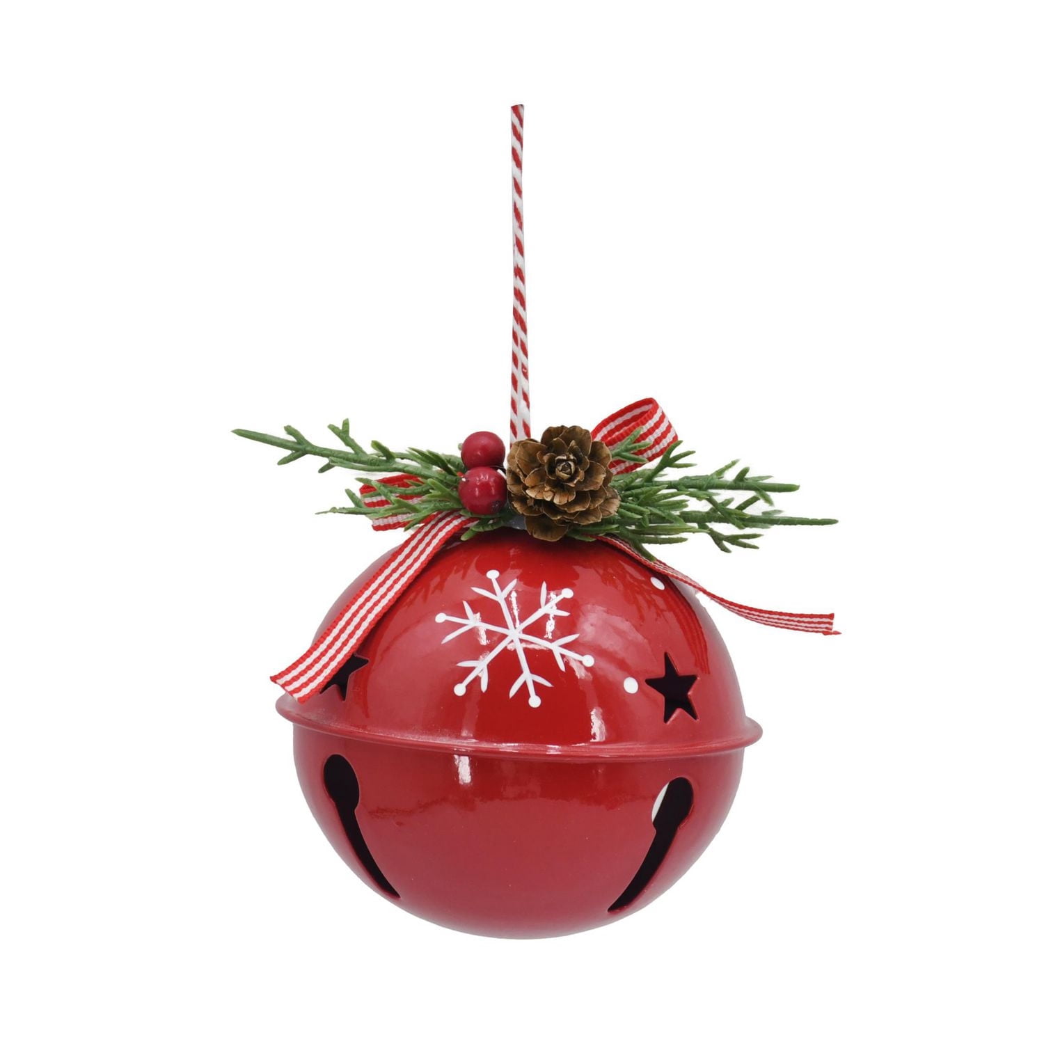 Holiday Time Winter Chalet Jingle Bell with White Snowﬂa ke Ornament ...