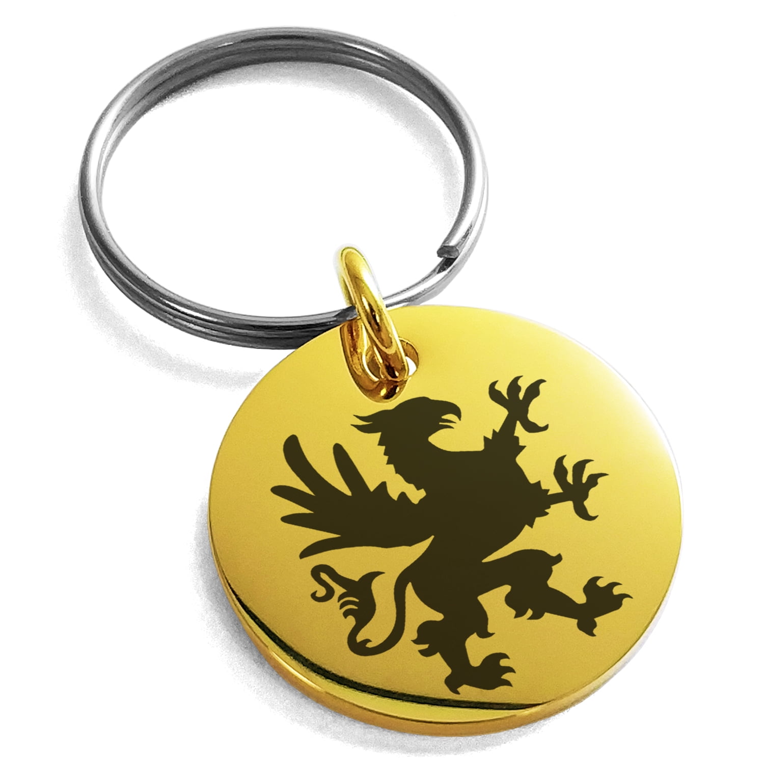 Stainless Steel Grandiose Griffin Engraved Small Medallion Circle Charm ...
