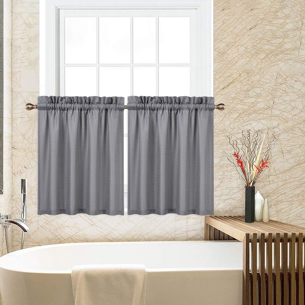 CAROMIO Waterproof Fabric Curtains, Waffle Weave, Short Window Panels ...