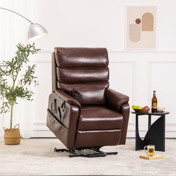 Dual Motor Lift Recliner with Massage Heating (Brown Faux Leather-9188 ...