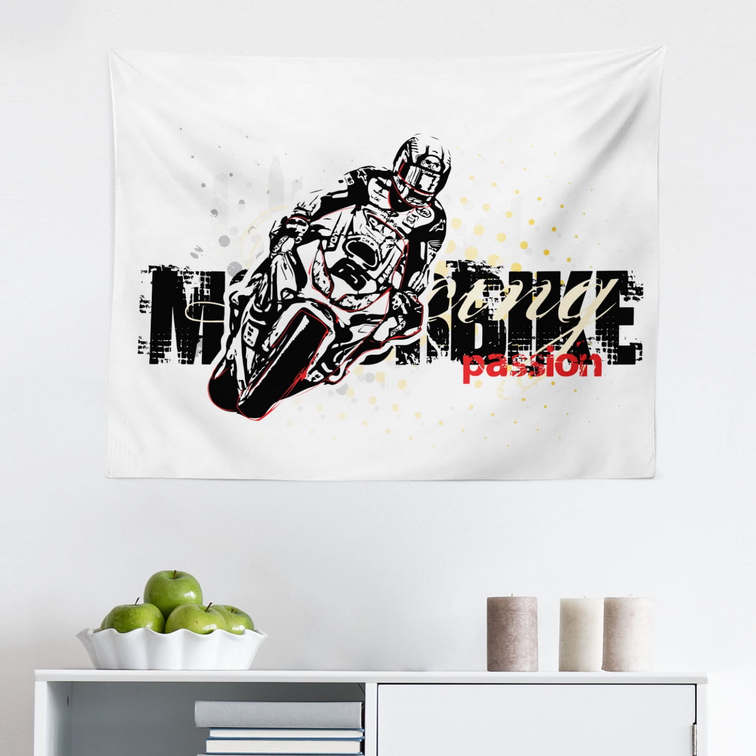 Motorcycle Tapestry, Colorful Motorcycles Pattern with Toys Fun Style ...