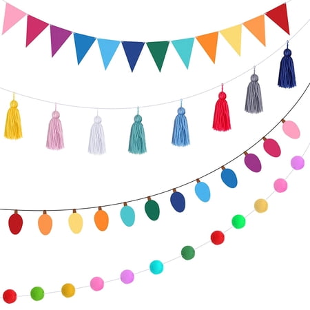 4 Pieces Colorful Garland Banner Felt Balls Garland Tassel Triangle ...