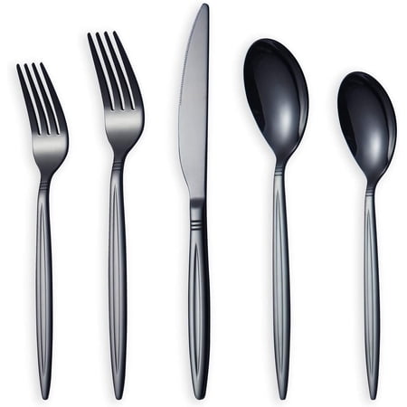 CPDD 20 Piece Black Silverware Set, Stainless Steel Flatware Set ...