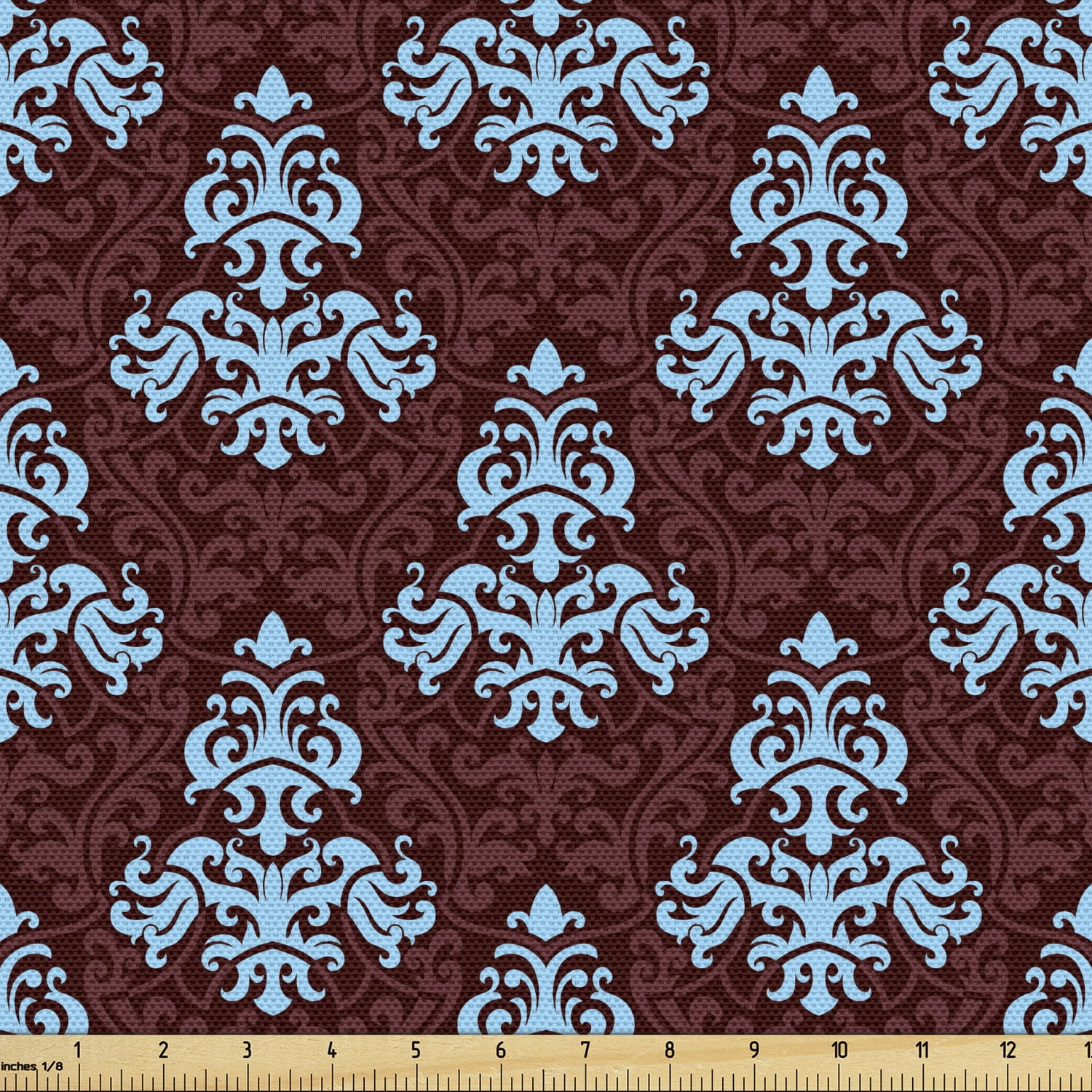 Brown and Blue Upholstery Fabric by the Yard, Victorian Antique Foliage ...