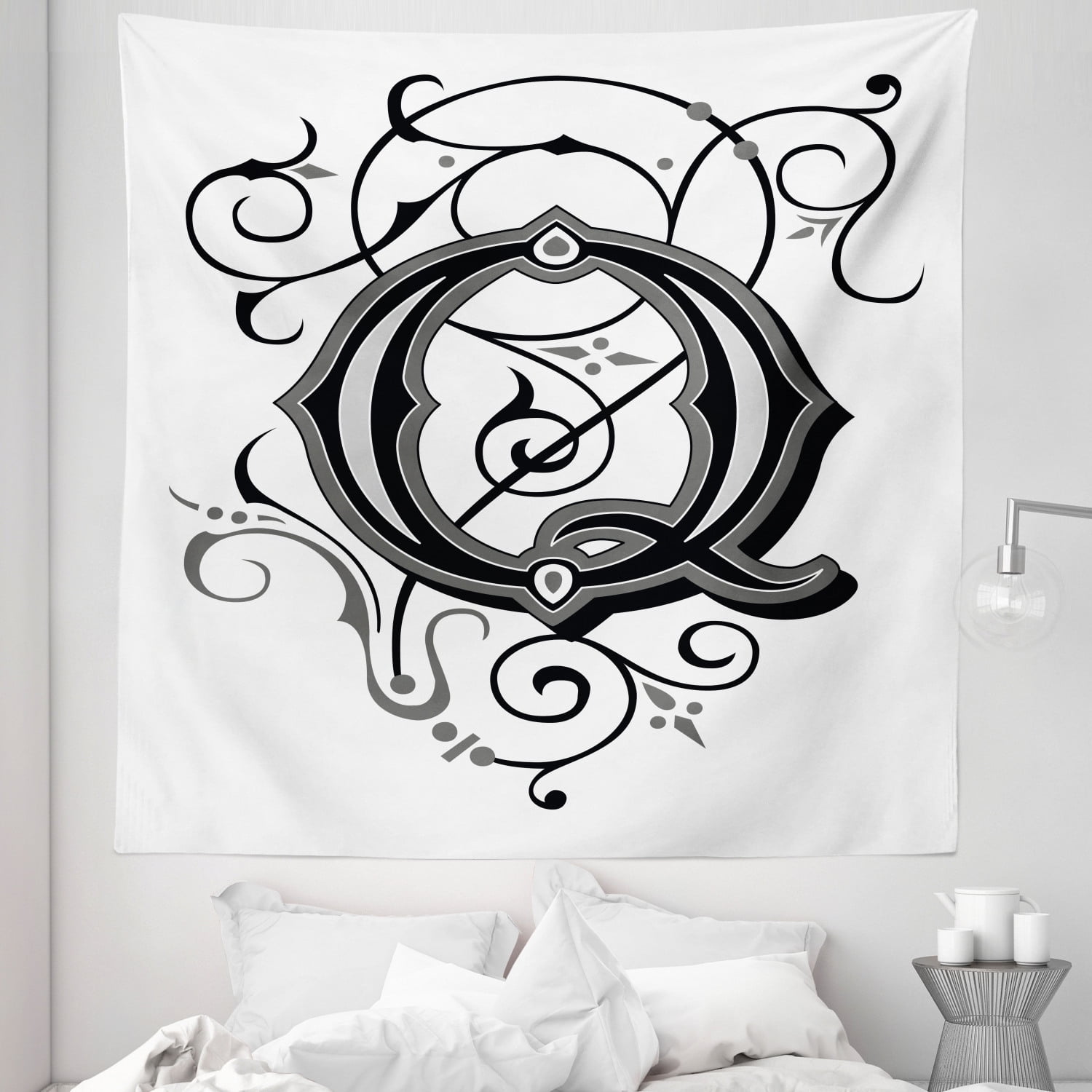 Letter Q Tapestry, Flowers Flourishing Gothic Q Words Writing Style ...