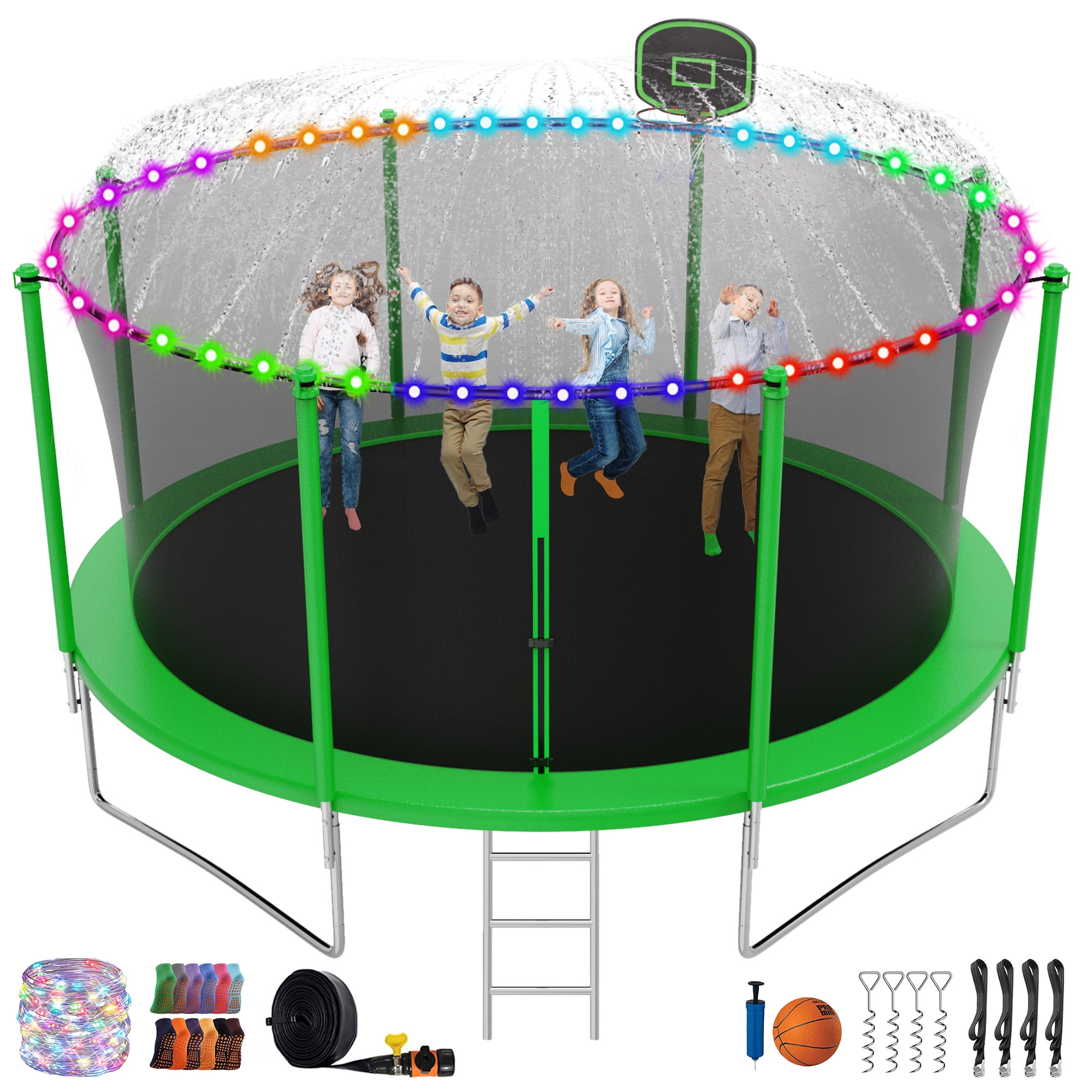 Elitezip 1400LBS 14 FT Trampoline with Enclosure Net, Basketball Hoop ...