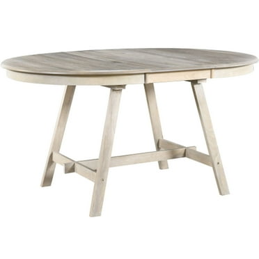 Extendable Round Dining Table for Six, Solid Wood Farmhouse Style ...