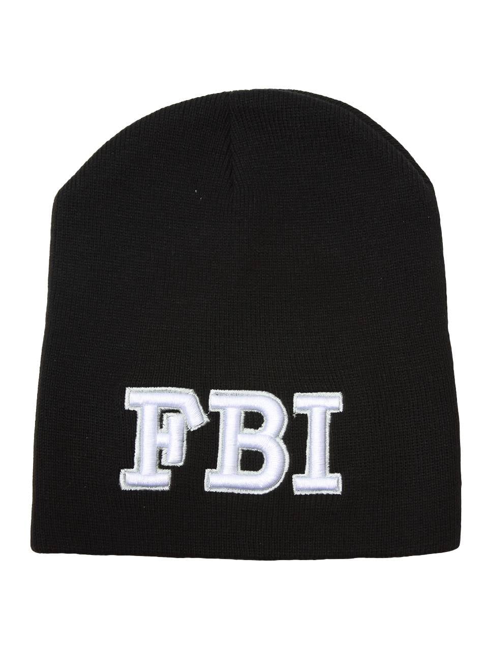 Cuffless Embroidered FBI Text Style Beanie - Black - Walmart.com