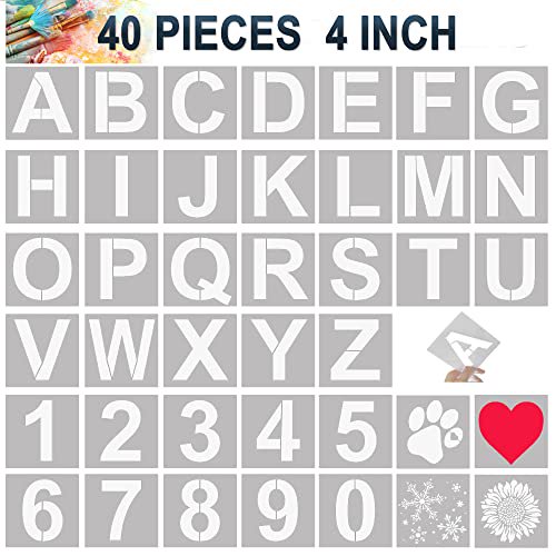 4 Inch Letter Stencils and Numbers Stencils for Painting, 40 Pcs ...