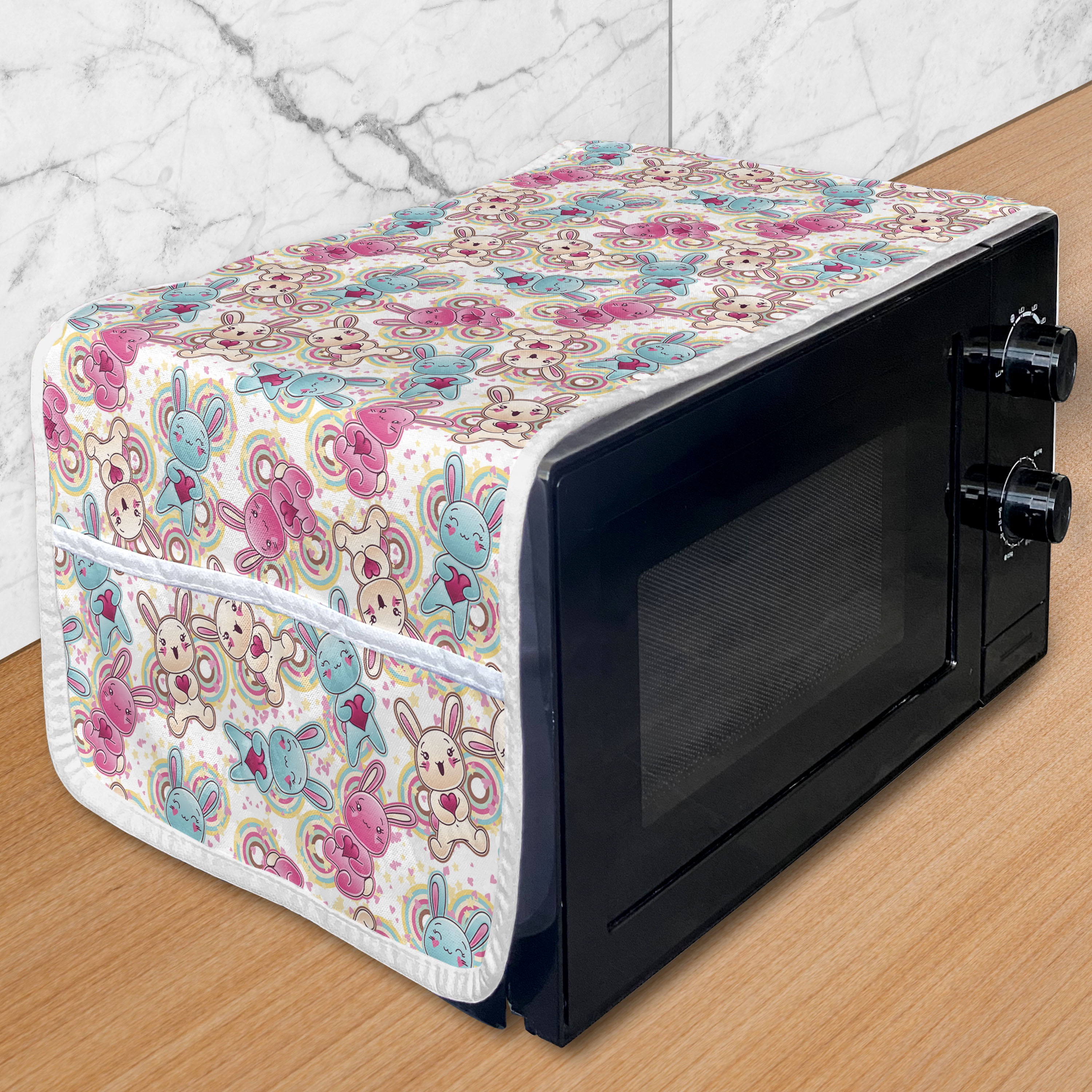 Anime Microwave Oven Cover, Pattern with Colorful and Happy Kawaii ...